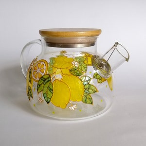 Lemon Glass Teapot Hand Painted Personalised Tea Pot With Infuser ...