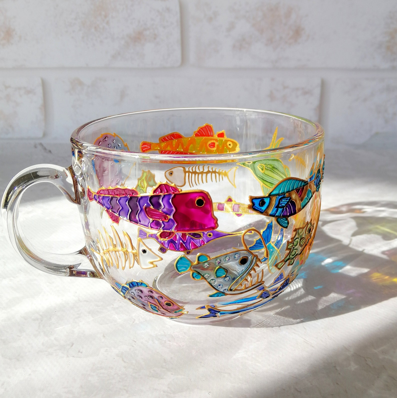 Father's Day Gift Fish Glass Mug Handmade Fishing Mug Personalized Big ...