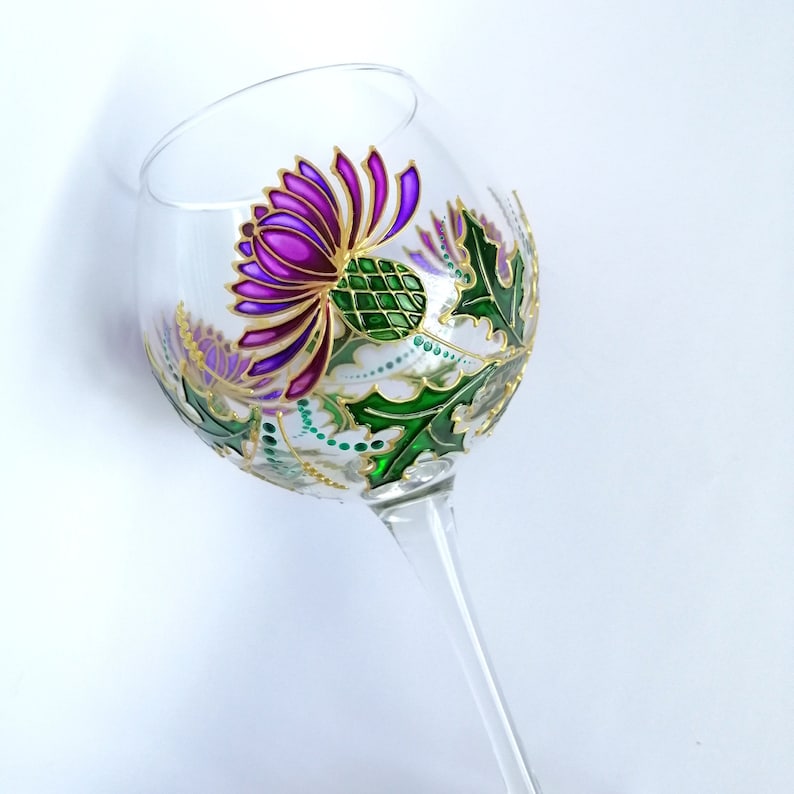 Scottish thistle wine glass Hand painted wine glass | Etsy
