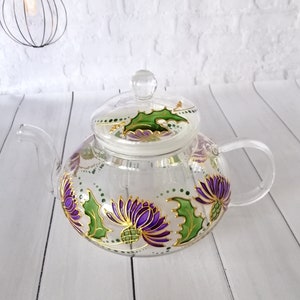 Scottish Thistle Glass Teapot Personalised Tea Pot With Infuser ...