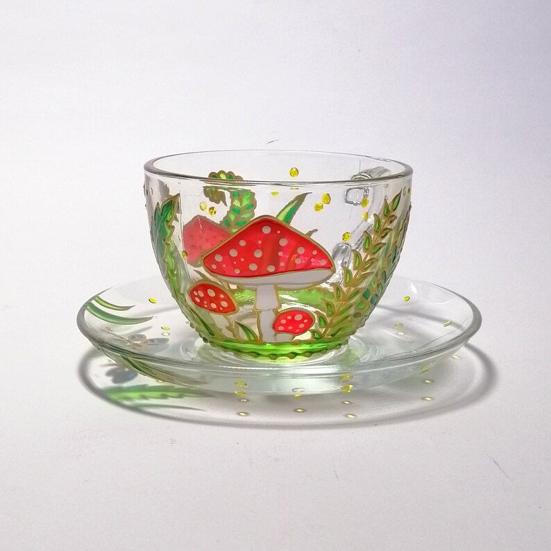 Mushroom tea cup hand painted Toadstool tea cup and saucer | Etsy
