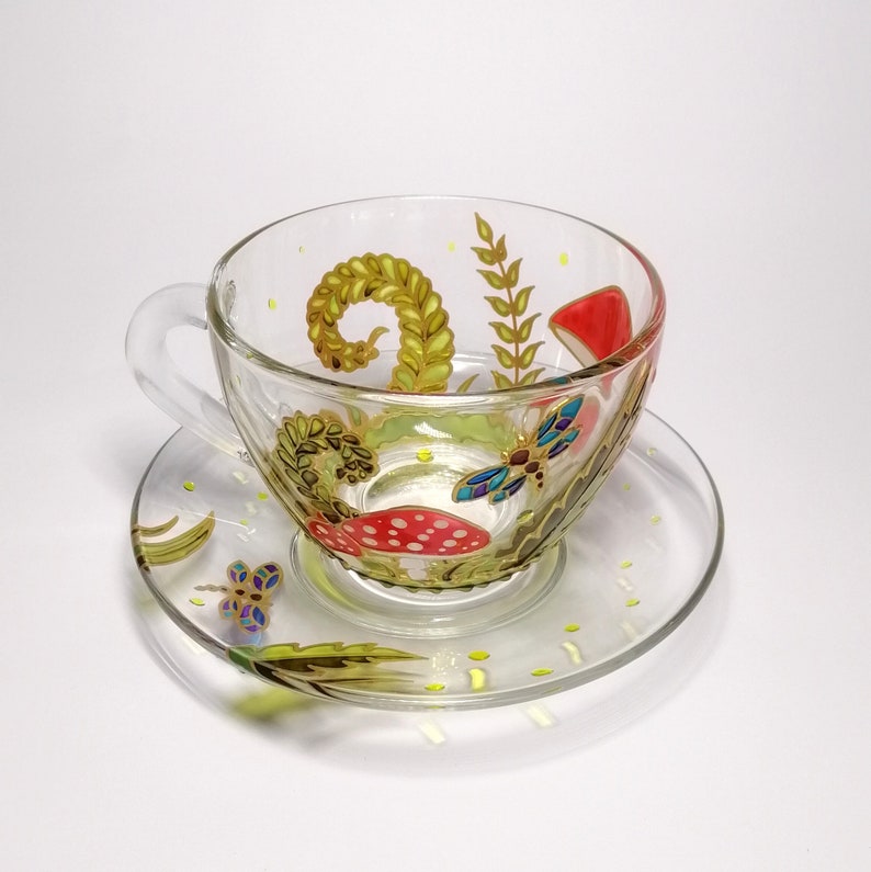 Mushroom Tea Cup Hand Painted Toadstool Tea Cup and Saucer | Etsy