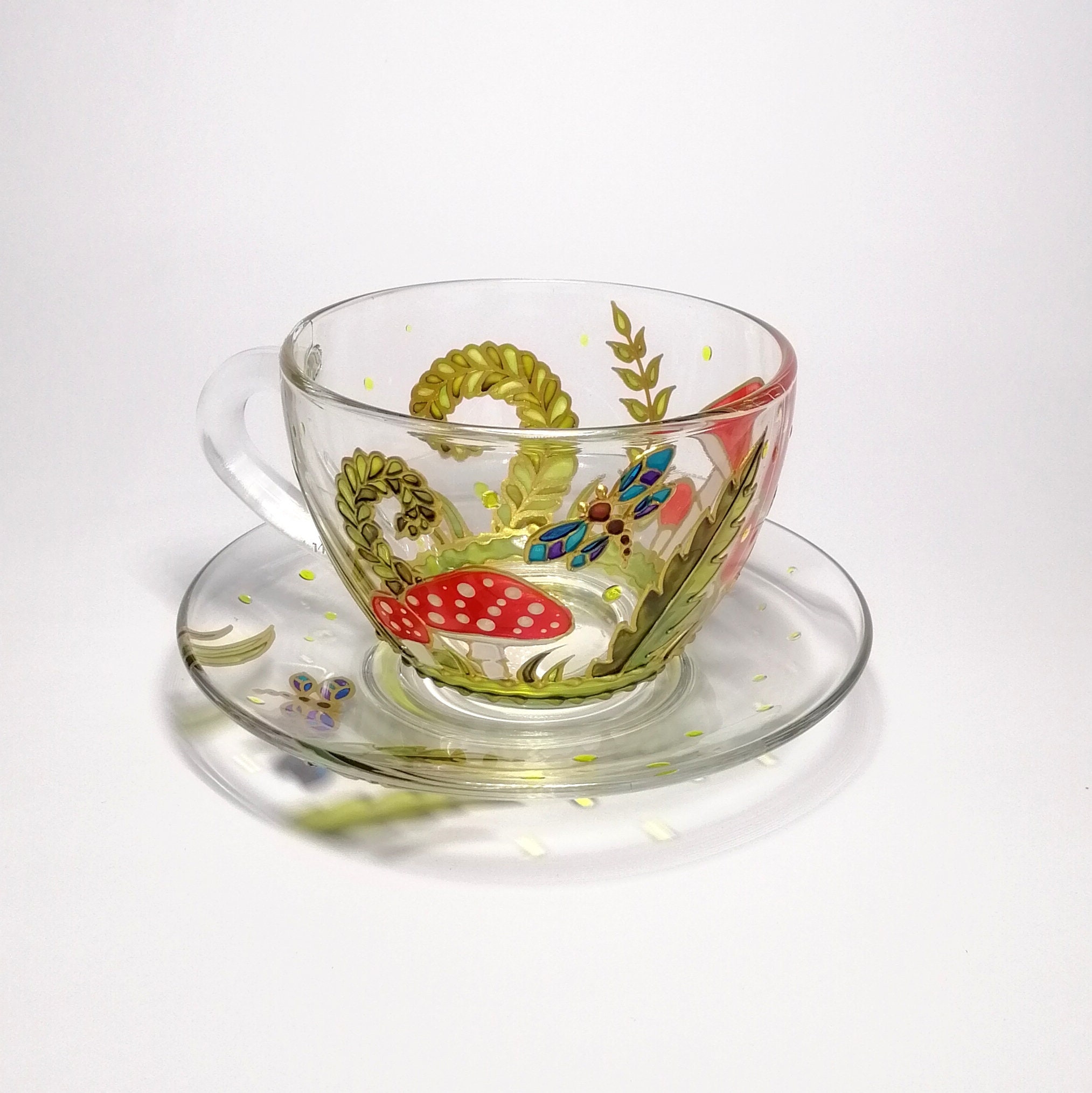 Mushroom Tea Cup Hand Painted Toadstool Tea Cup and Saucer | Etsy