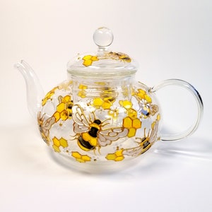 Bee Glass Teapot Personalised Tea Pot With Honeycomb Wedding Gift for ...