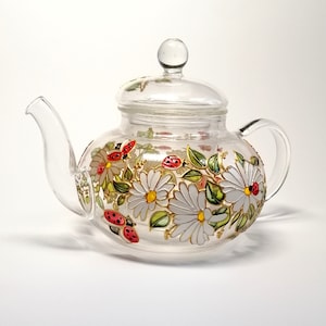 Hand-painted Daisy and Ladybug Glass Teapot With Infuser - Etsy