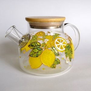 Lemon Glass Teapot Hand Painted Personalised Tea Pot With Infuser ...