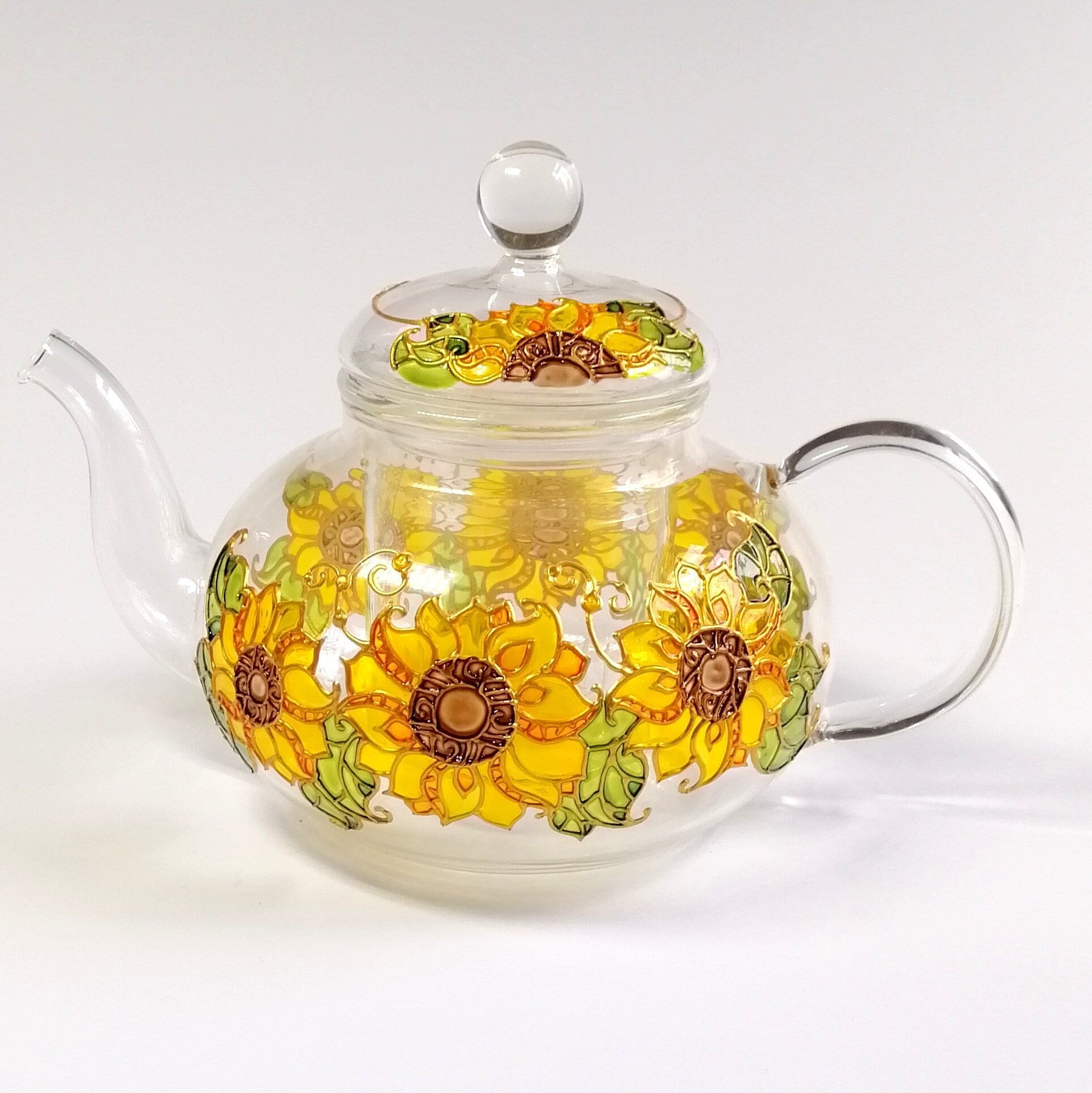 Hand Painted Sunflower Glass Teapot With Infuser - Etsy