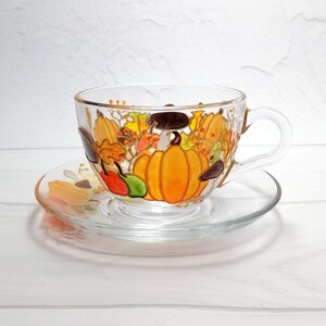 Hand Painted Pumpkin Teacup With Saucer: Autumn Tea Set - Etsy