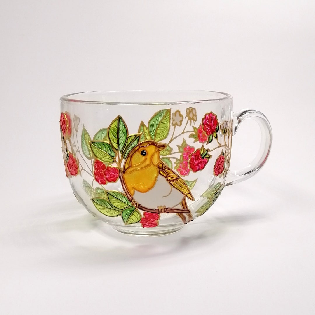 Robin Coffee Mug Hand Painted Raspberry Coffee Mug Handmade ...