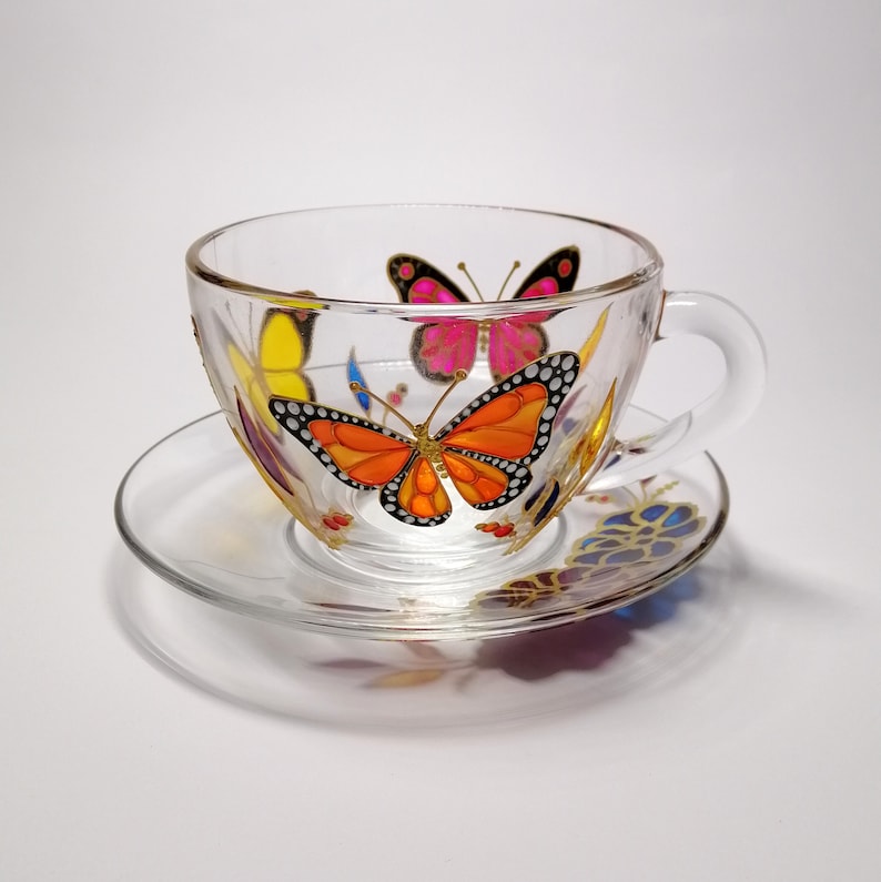 Butterfly Monarch Tea Cup and Saucer Personalised Mother's | Etsy