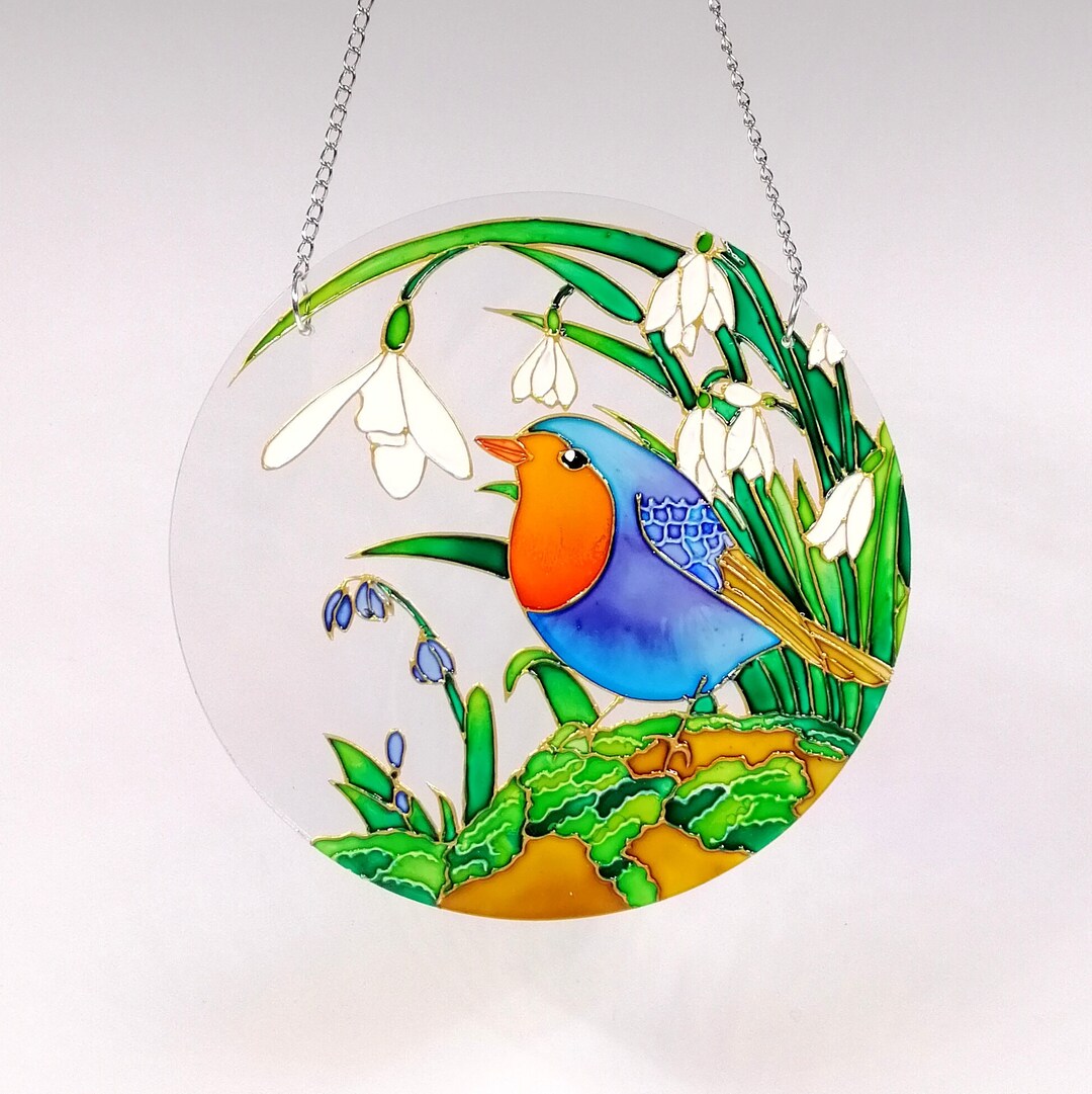 Blue Bird Suncatcher for Window Bird and Flower Window Hanging Decor ...