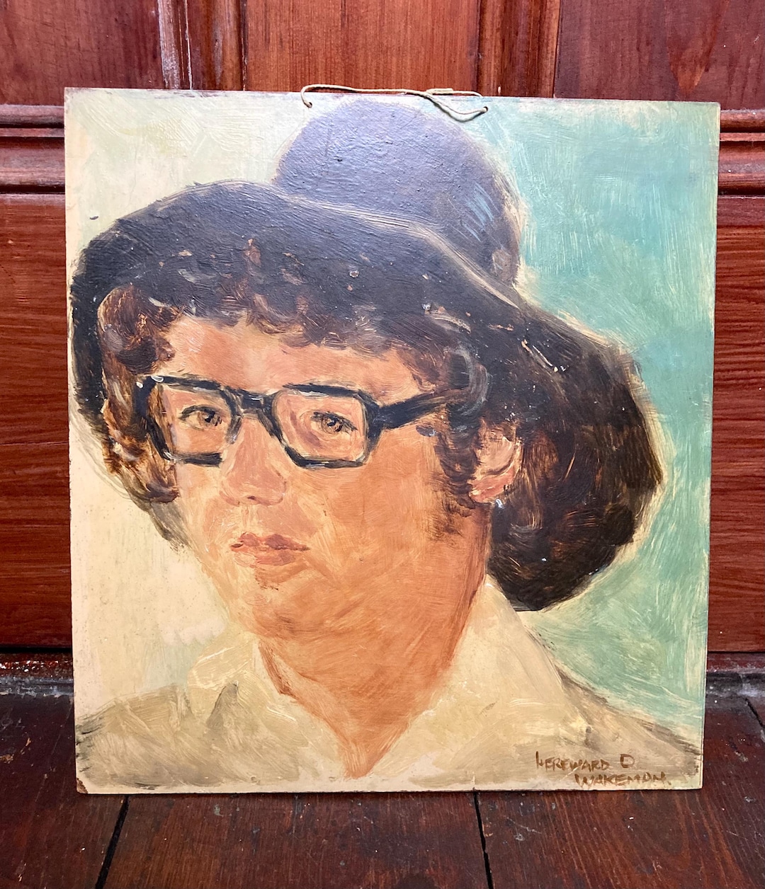 Vintage Original Oil Painting on Board 1960s Portrait Signed HEREWALD D ...