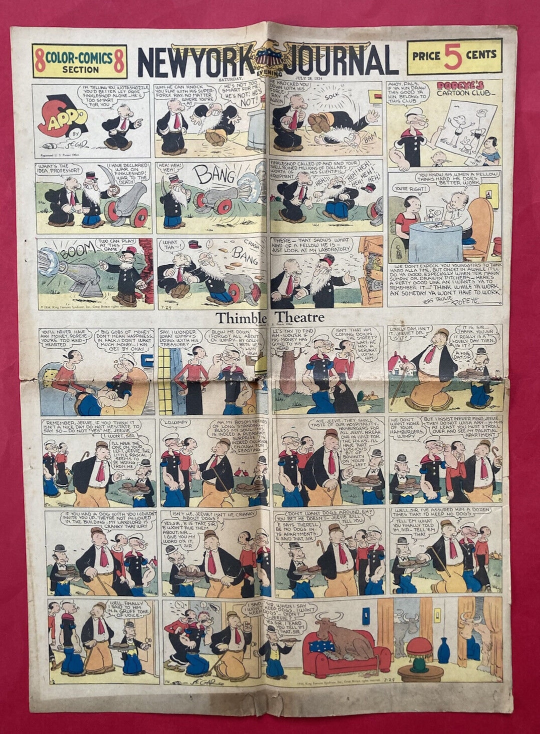 New York Evening Journal Comics Section 1934 POPEYE THIMBLE THEATRE ...