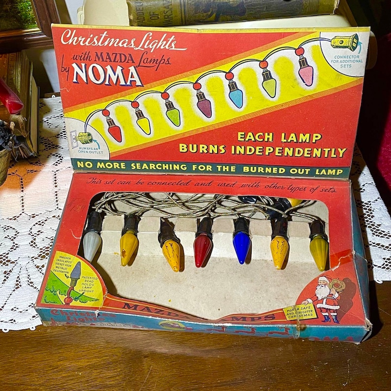 Original Very Old Cloth Cord Set of Noma Christmas Lights and Original ...