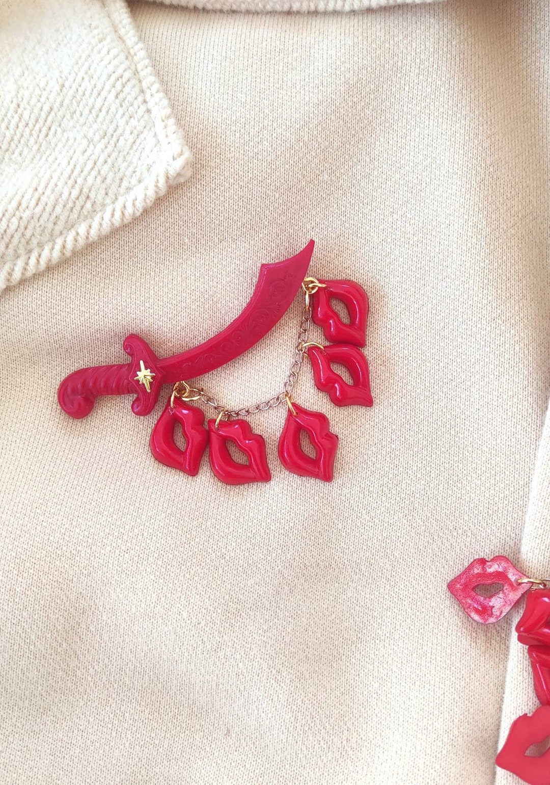 Red Scimitar Sword Brooch Fakelite Bakelite Style Brooch Reproduction ...