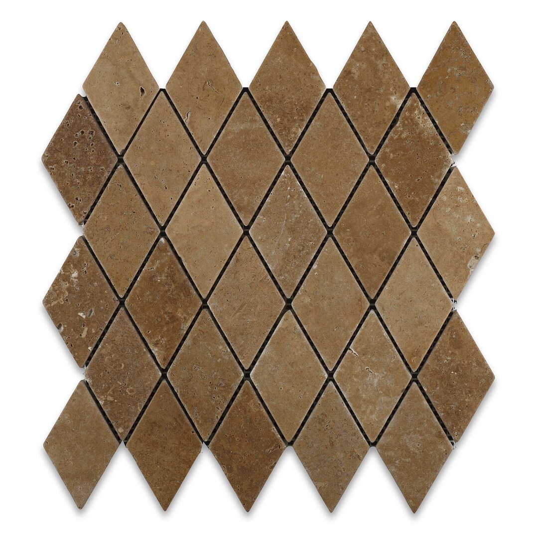 Noce Travertine 2 X 4 Tumbled Diamond Mosaic Tile - Etsy