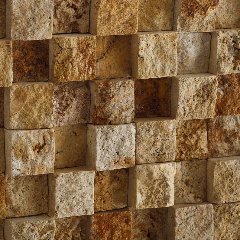 1 X 1 Gold / Yellow Travertine HI-LOW Split-faced Mosaic Tile - Etsy