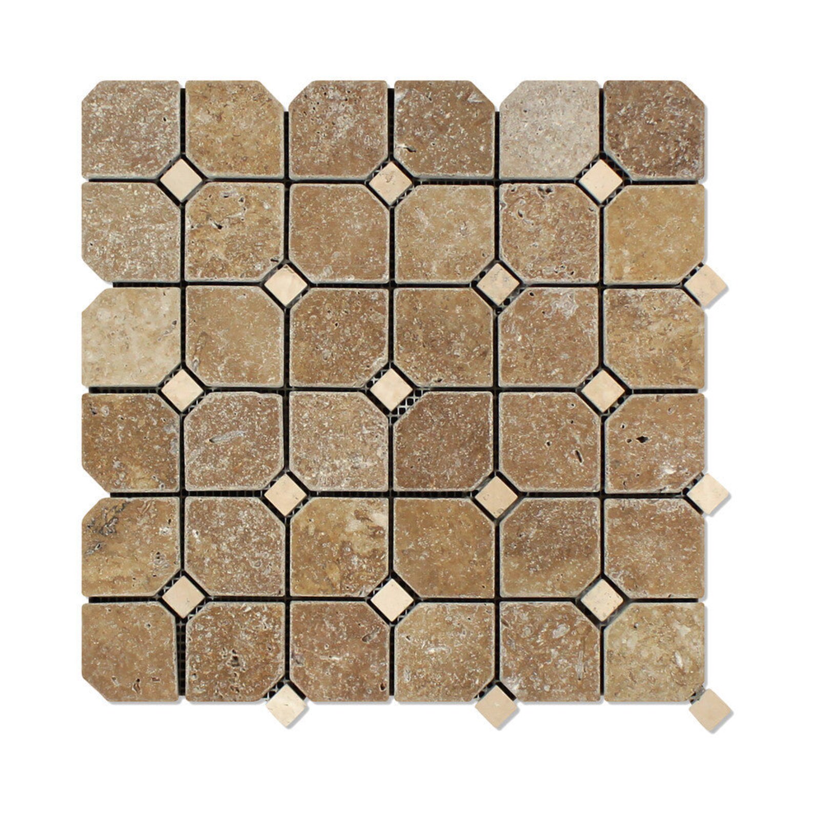 Noce Travertine Tumbled Octagon Mosaic Tile W/ Ivory Dots - Etsy