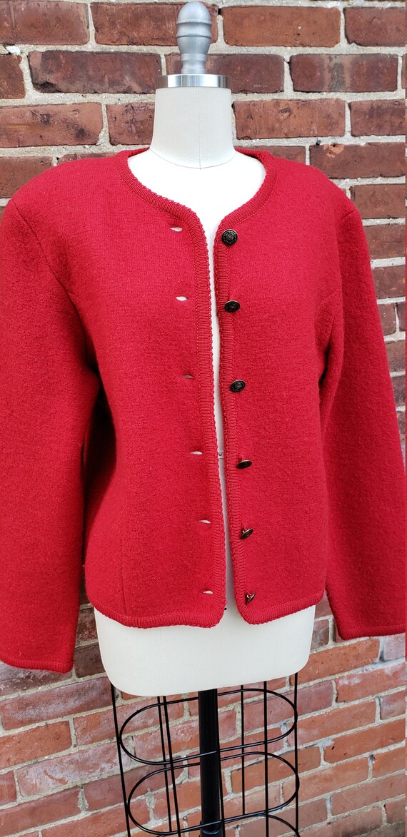 Vintage red wool cardigan sweater top Medium - Gem
