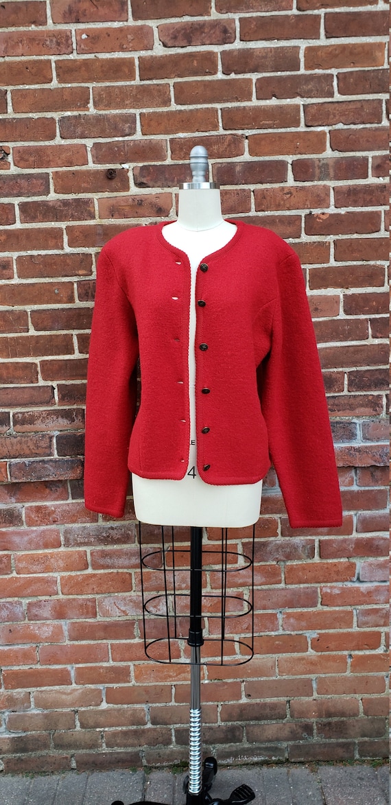 Vintage red wool cardigan sweater top Medium - Gem