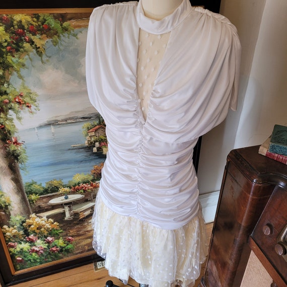 Vintage 80's white gathered party Prom wedding dress … - Gem