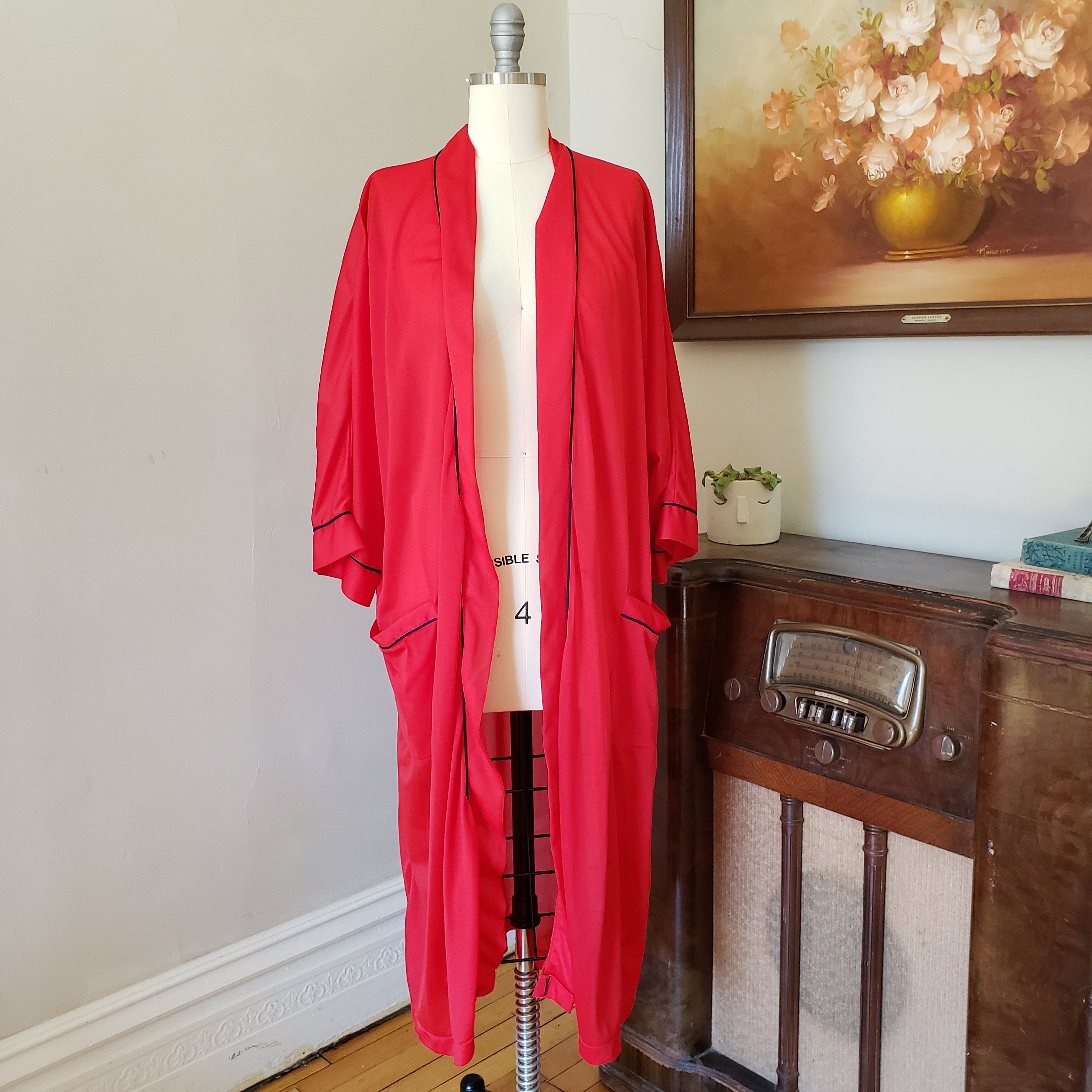 Red 80s Vintage Nylon Robe Mens Womens Unisex Medium Osfm S - Etsy