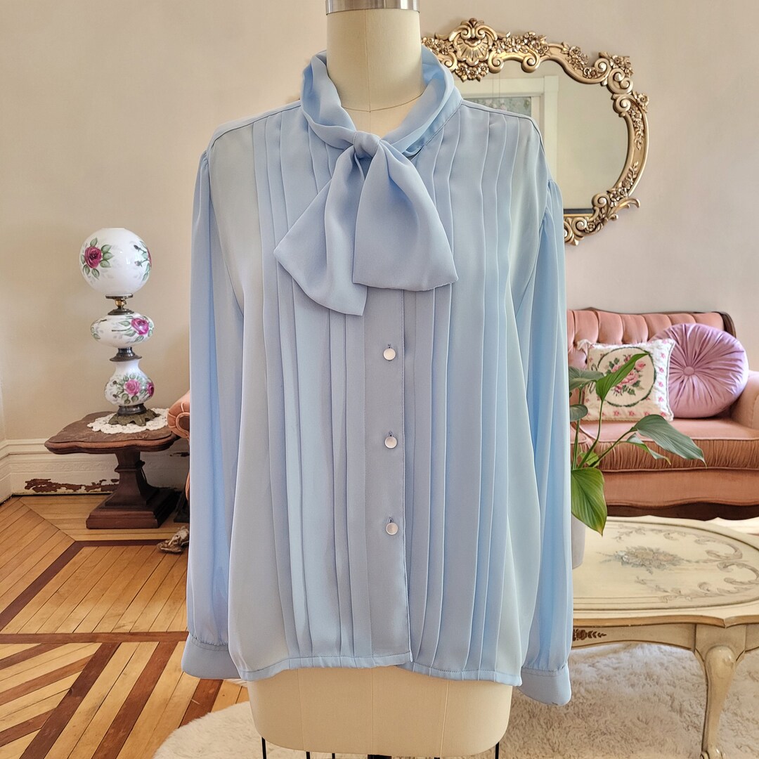 Light Blue Chiffon Blouse Vintage 1980s 14 Large - Etsy
