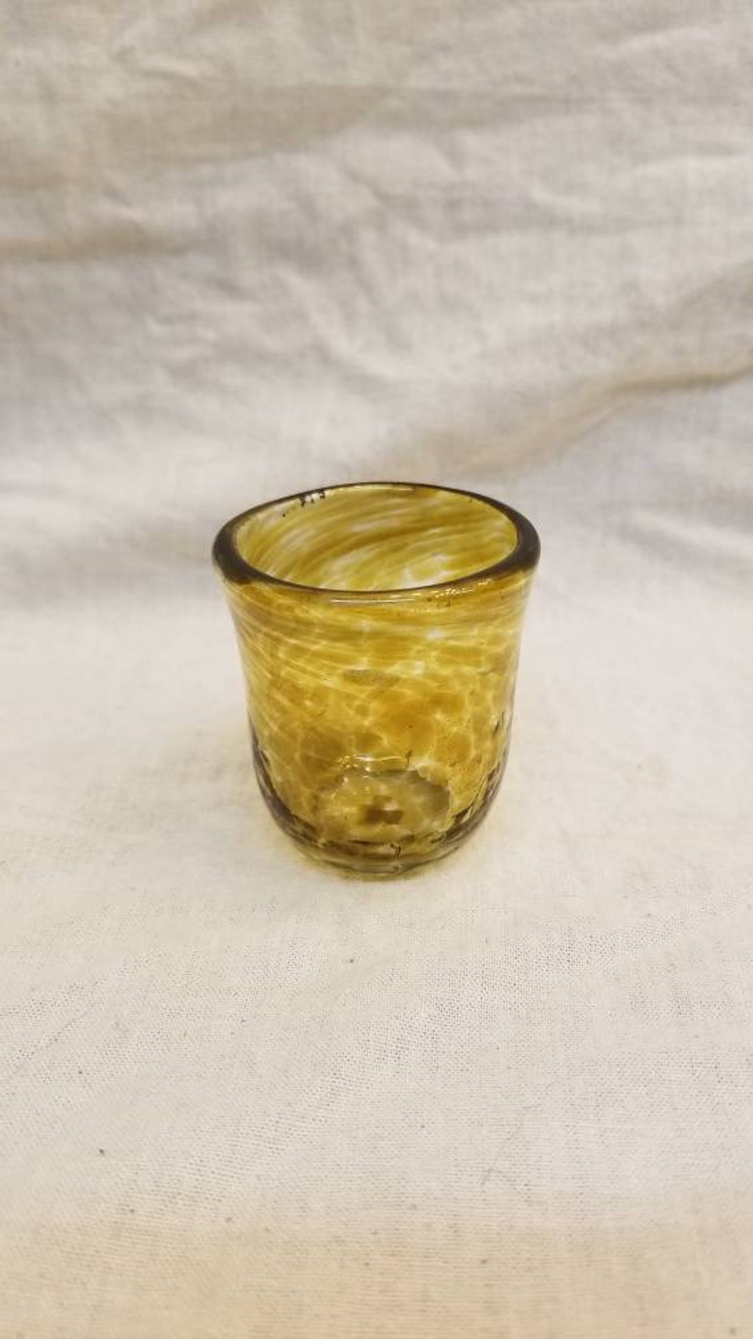 Hand Blown Glass Crackled Amber Swirl Shot Glass. - Etsy