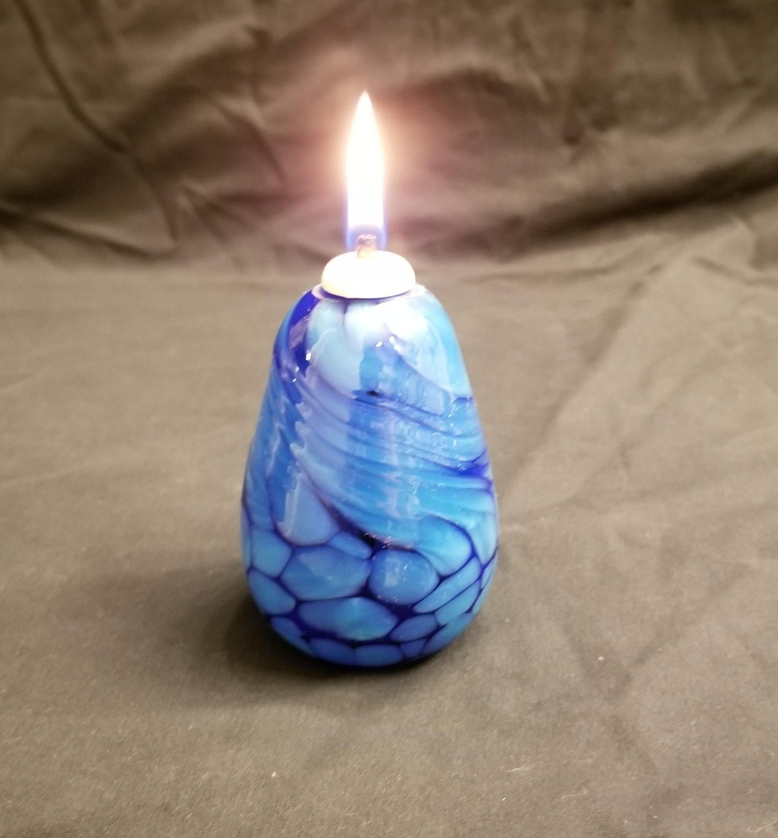 Hand Blown Glass Oil Lamp/tiki Torch/oil Candle. Cobalt Blue ...