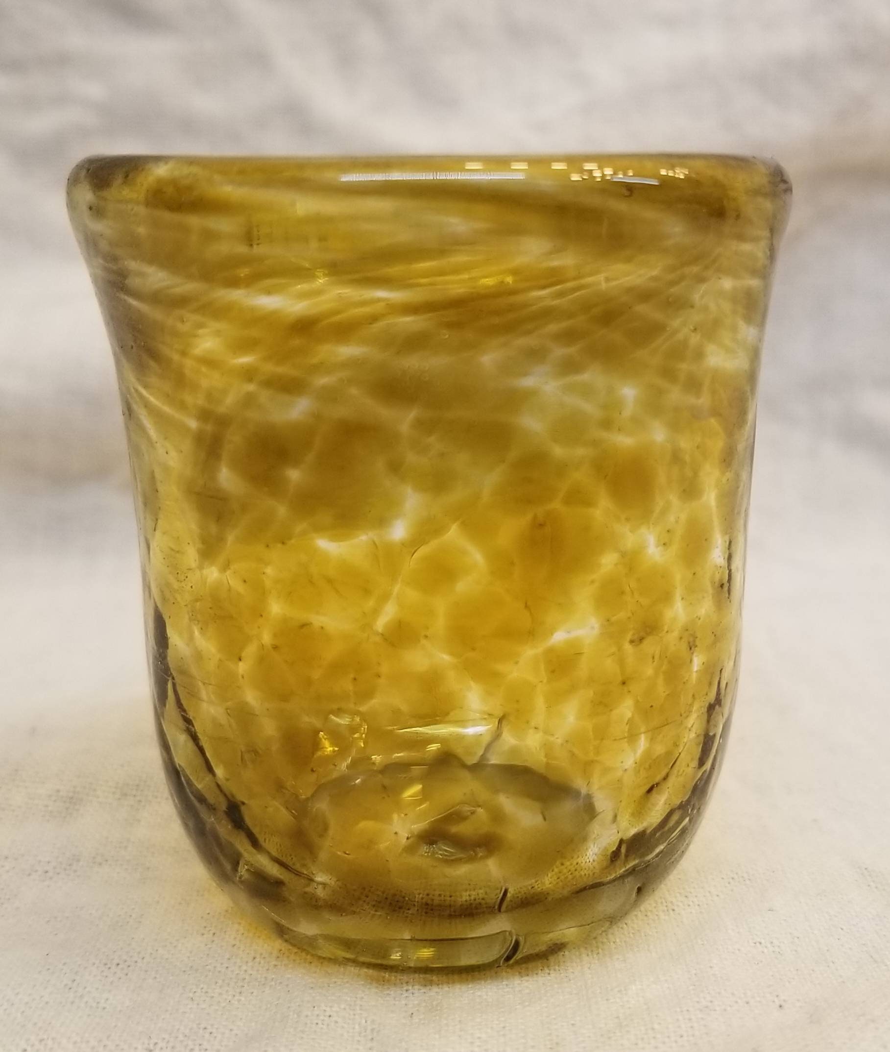 Hand Blown Glass Crackled Amber Swirl Shot Glass. - Etsy