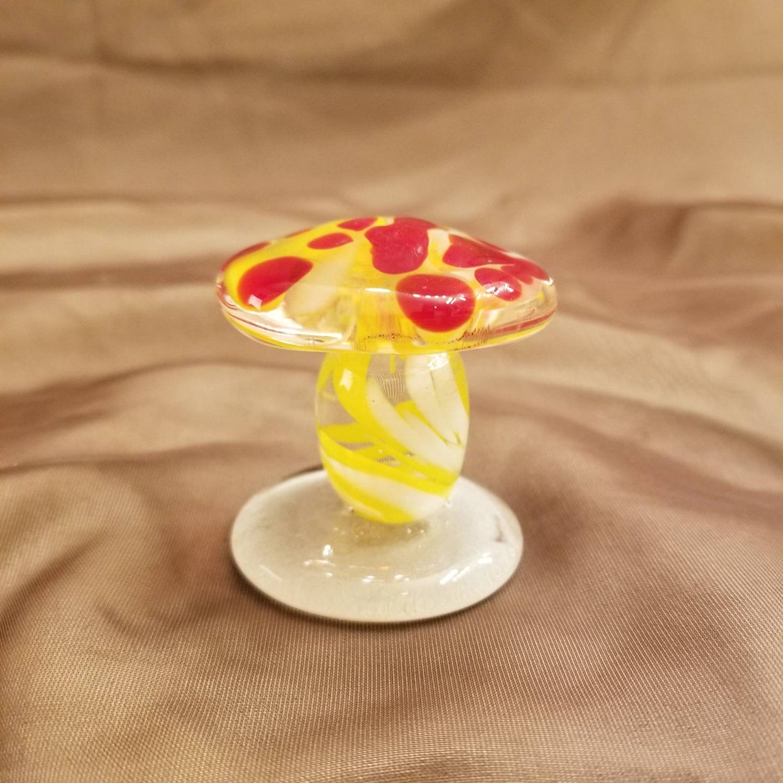 Hand Blown Glass. Mushroom Paperweight. Amberina Red, Yellow & White ...