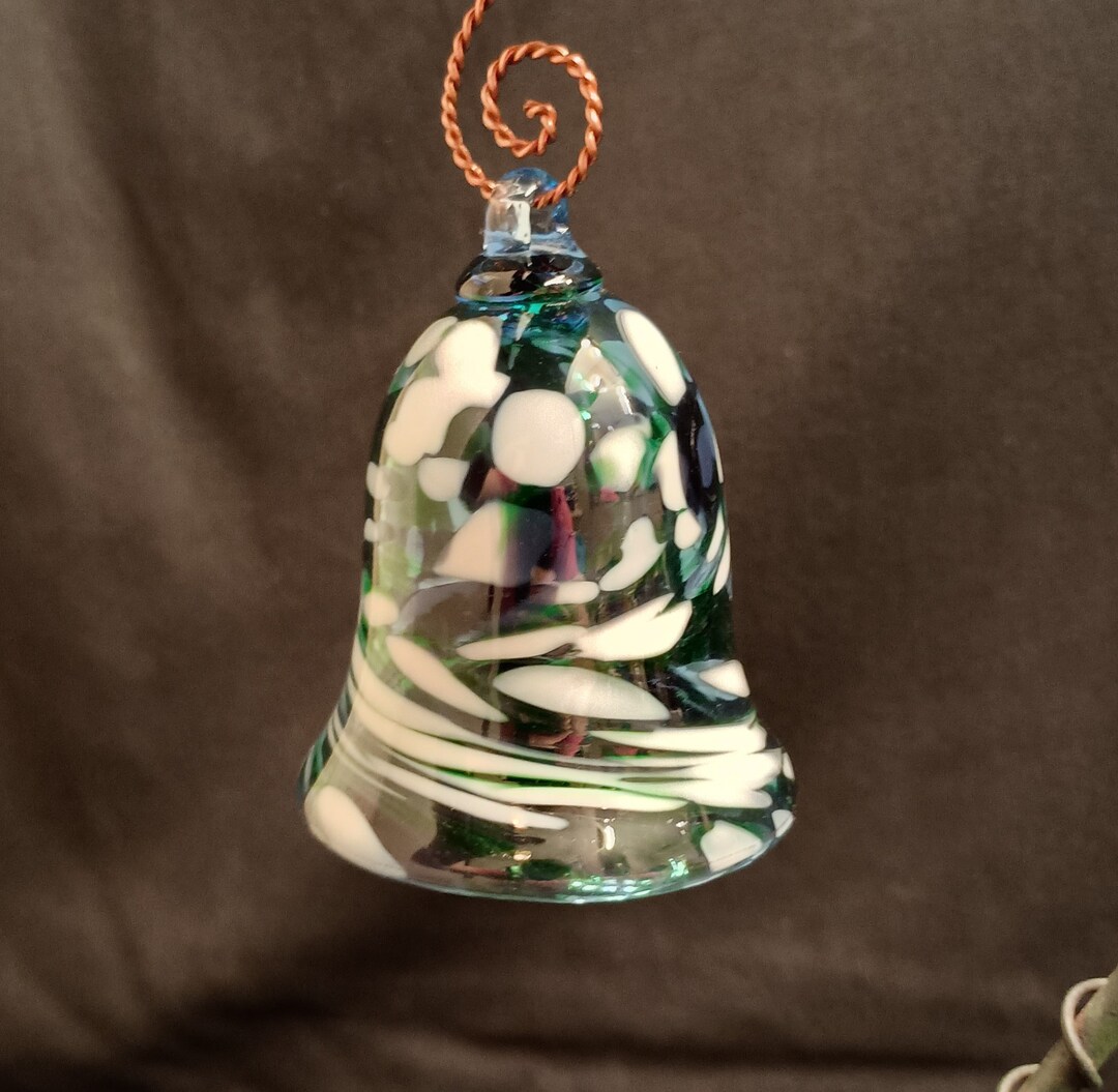 Hand Blown Glass Bell Christmas Ornament. With Quarts Crystal Clapper ...