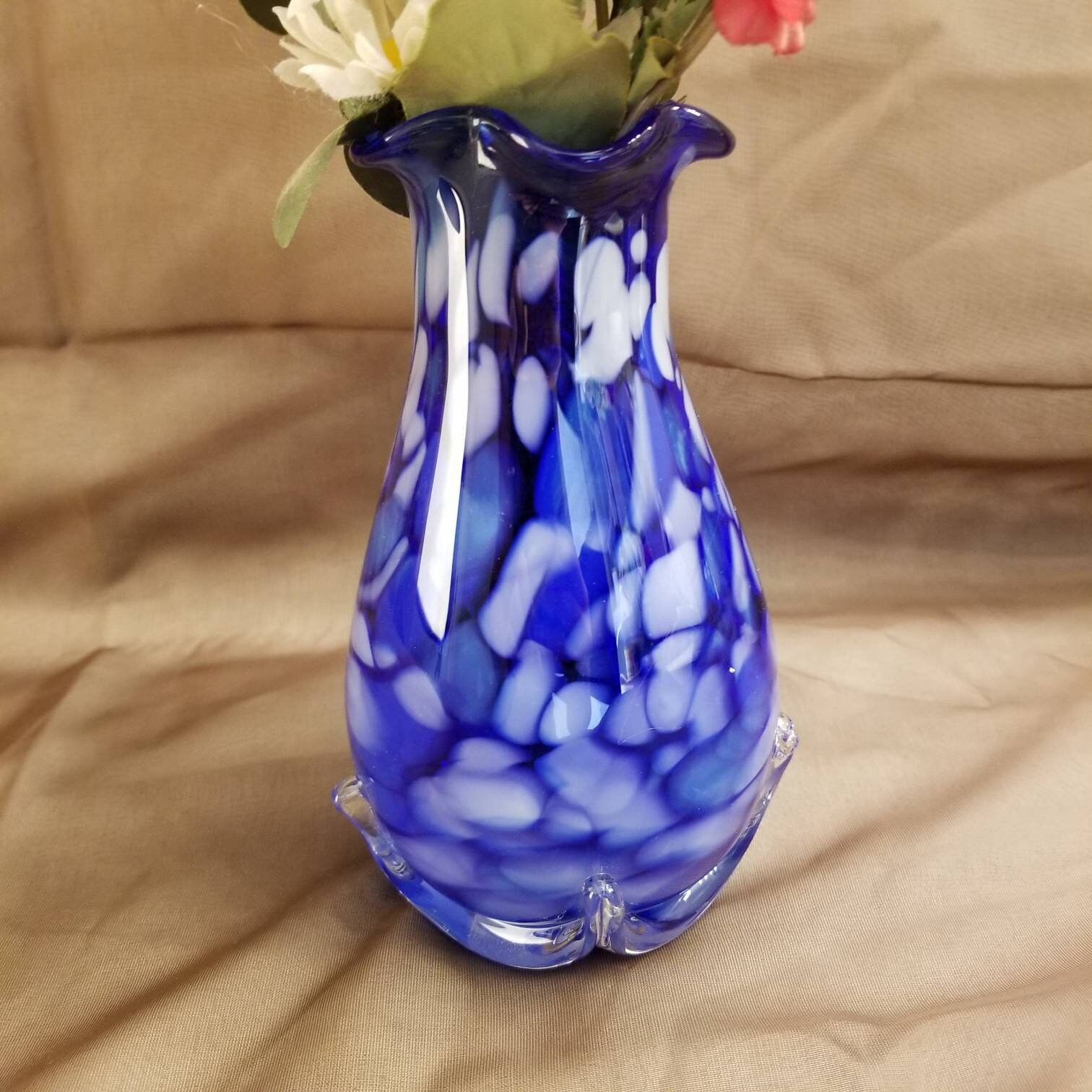 Hand Blown Glass Footed Vase. - Etsy