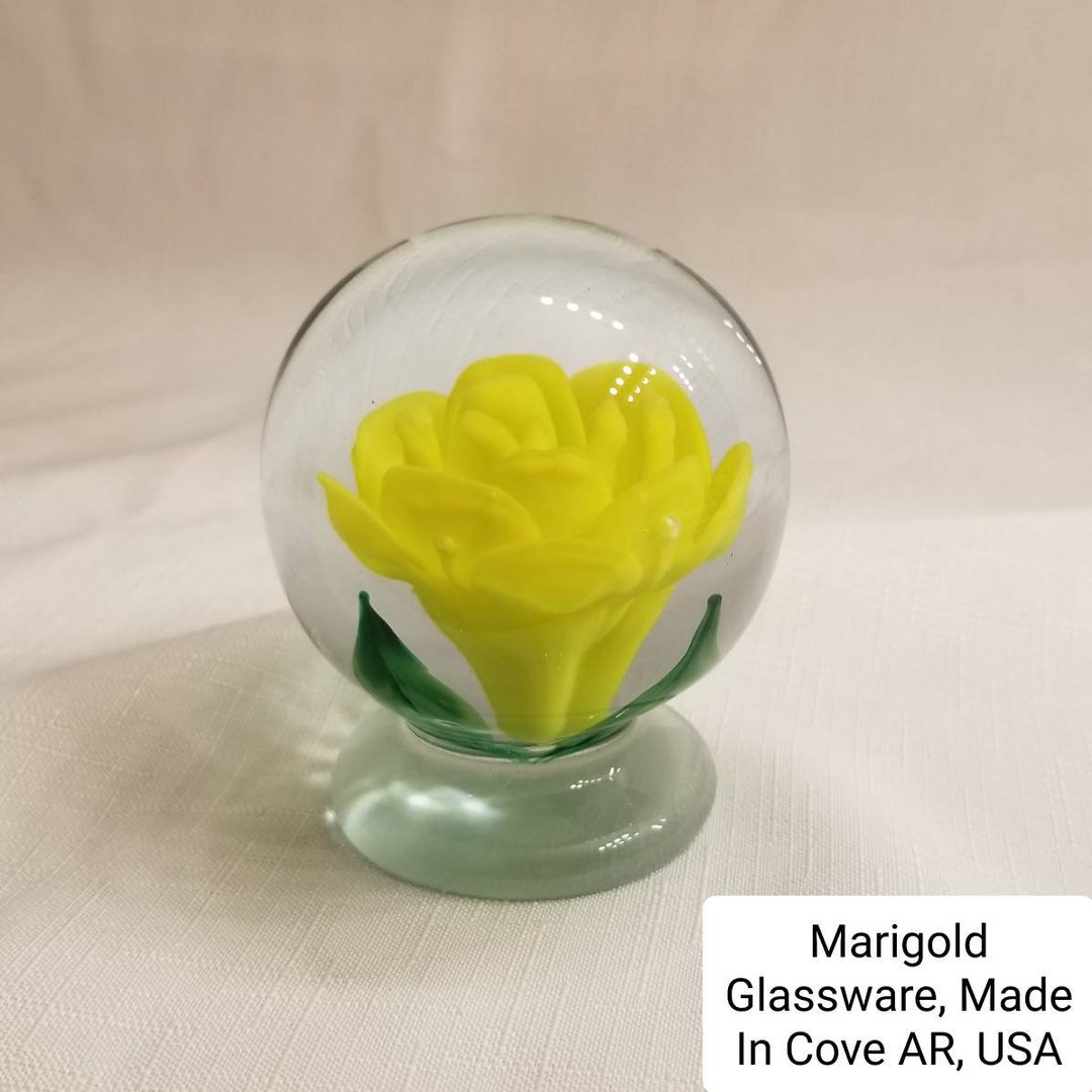 Hand Blown Glass Rose Paperweight. Yellow. by Hamonartglass - Etsy