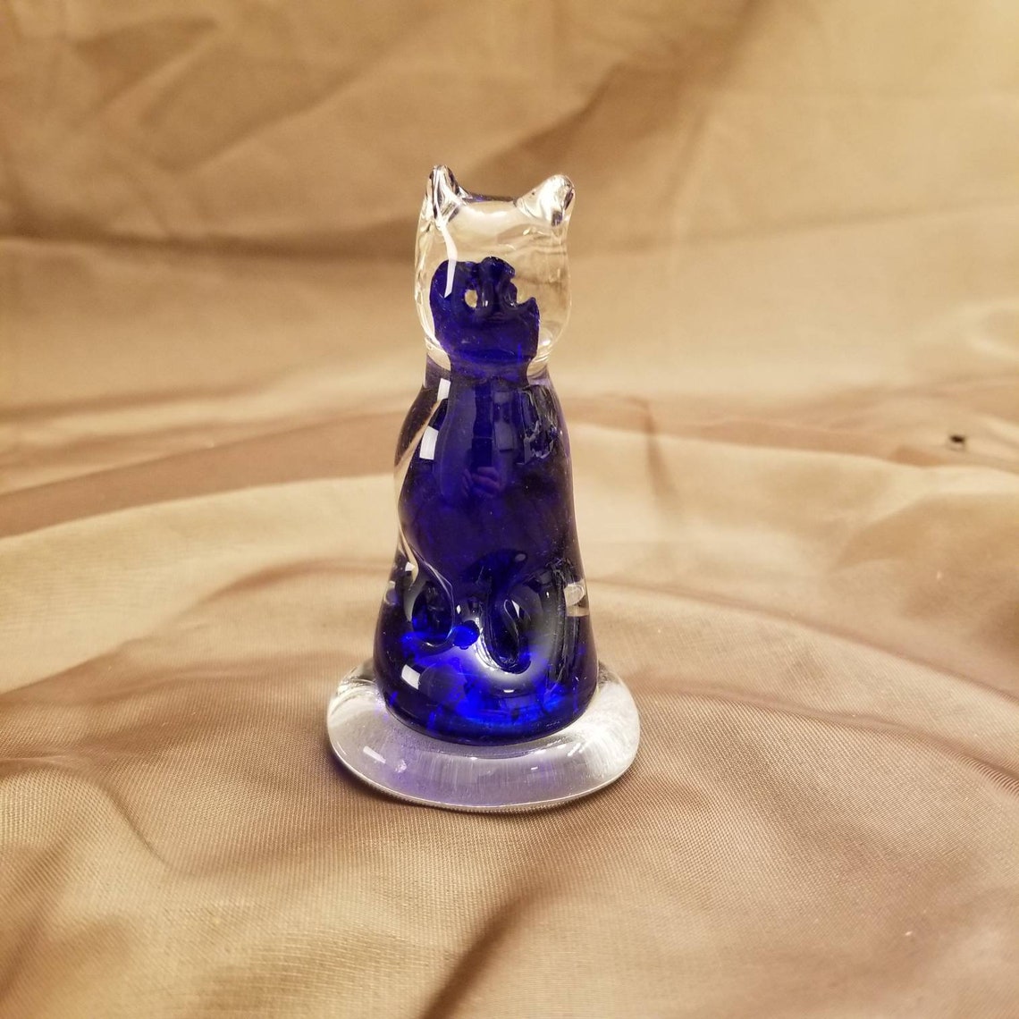 Hand Blown Glass Kitty Cat. Cobalt Blue. Cat Figurine by Hamon - Etsy