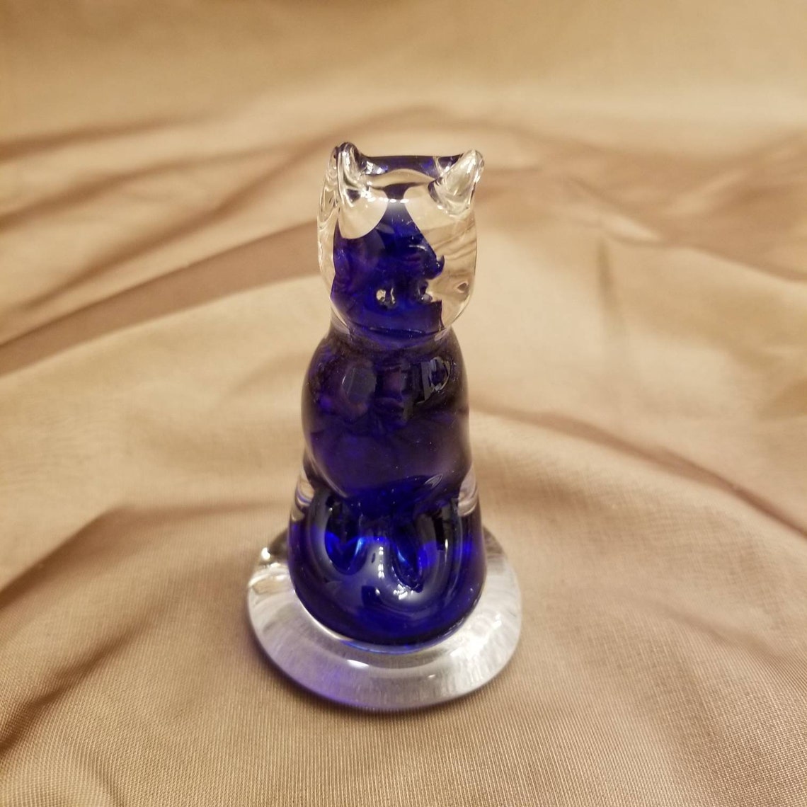 Hand Blown Glass Kitty Cat. Cobalt Blue. Cat Figurine by Hamon - Etsy