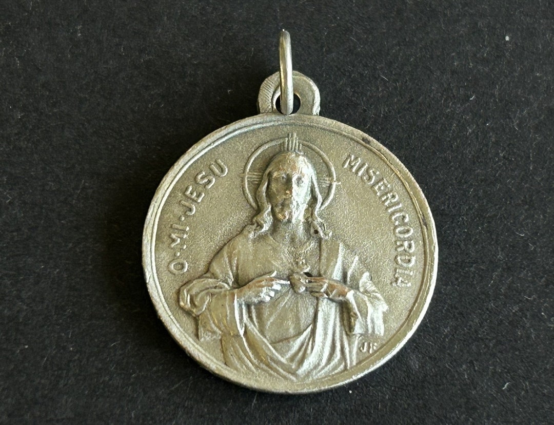 Antique Sacred Heart of Jesus Medal, O Mi Jesu Misericordia, Old ...