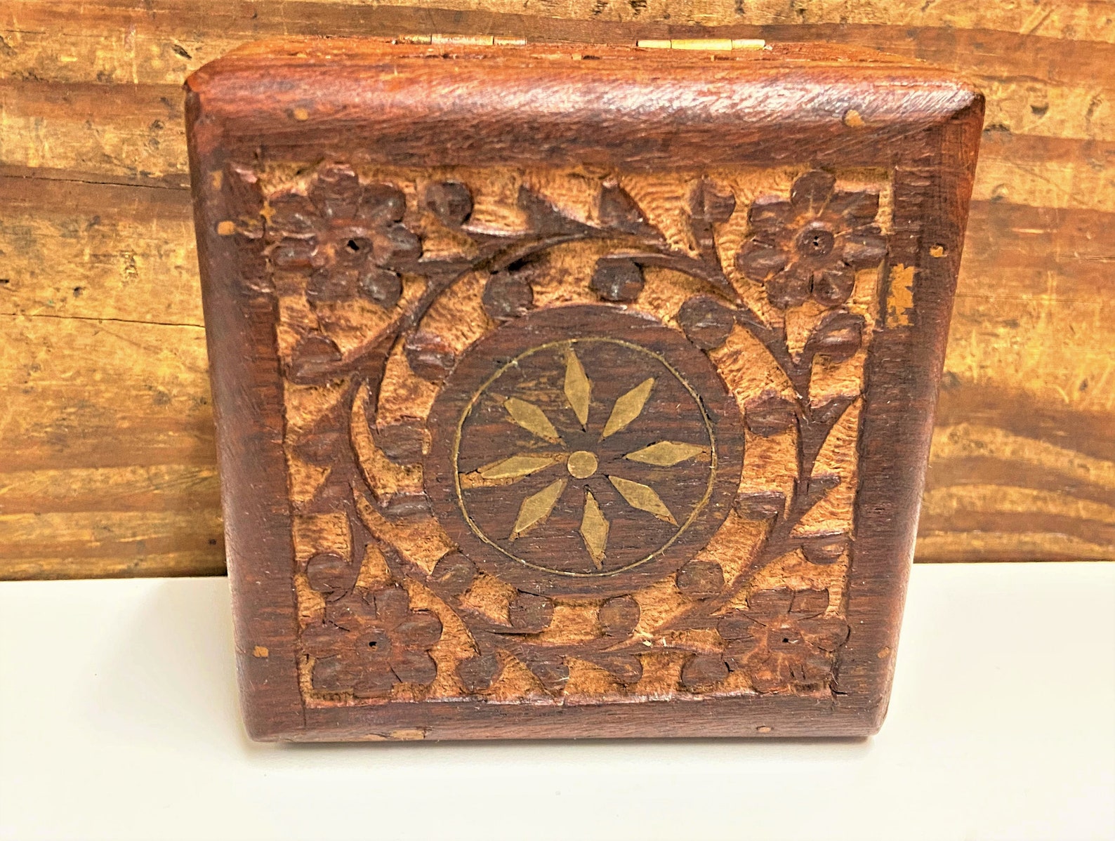 Vintage Carved Wood Box With Ivory Inlay Leaf and Floral | Etsy