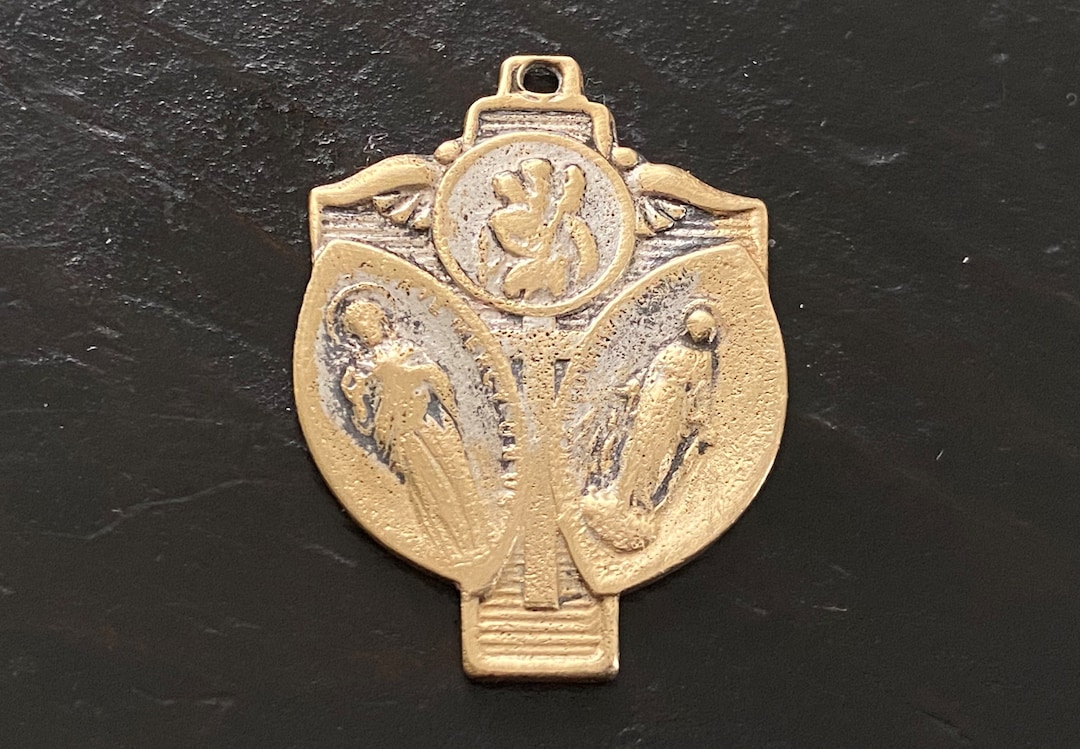 Vintage 3way Religious Medal, Sacred Heart Jesus, Miraculous Mary and ...