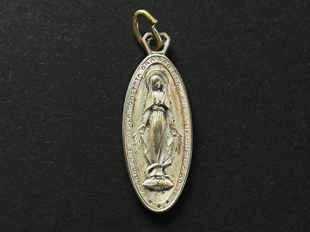 Antique Latin Miraculous Religious Medal, O Maria Immacula Concepta Ora ...