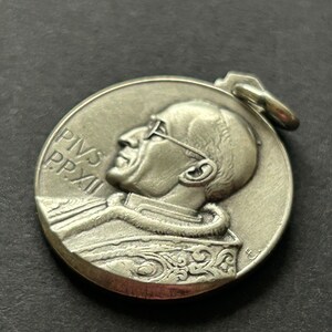 Vintage Large French Brass Pope Pius XII Religious Medal, Raised Image on Front/back, Back Side ...