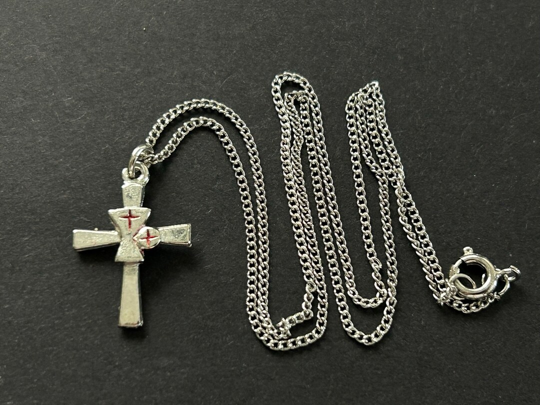 Vintage Holy Communion Pendant and Chain, Silver Metal, First Communion ...