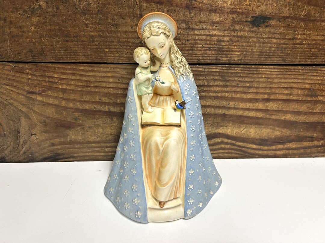 Vintage 9.5 Goebel Madonna and Child Statue, Beautiful Floral Patterned ...