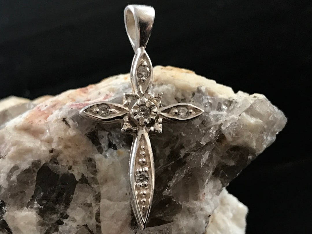 Vintage Sterling Cross Pendant With Clear Rhinestones, Vintage Cross ...