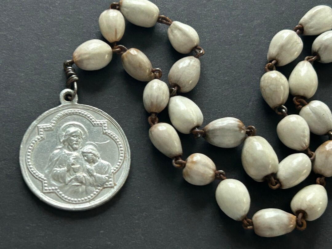 Vintage Jobs Tears Seed Bead Rosary With St Anthony Medal, Catholic ...