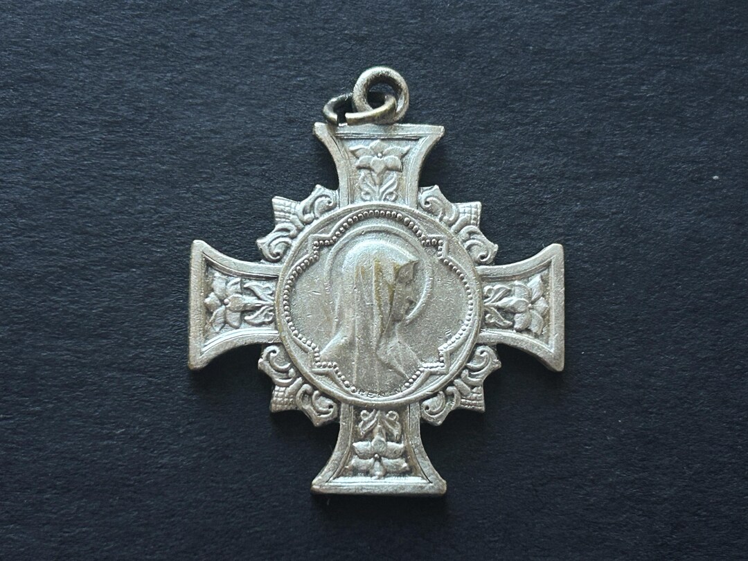 Antique Our Lady of Sorrows Cross Pendant, French Lourdes Cross Medal ...