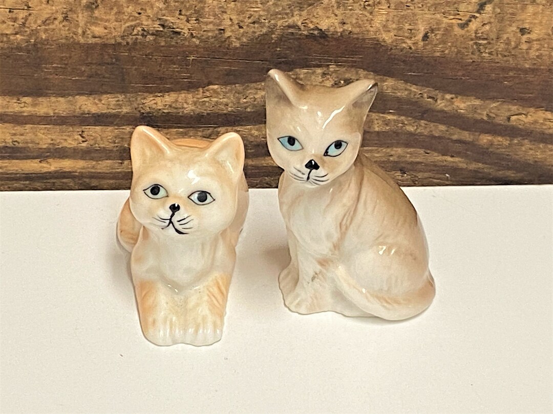 Pair of Cute Small Cat Figurines, Small Kitten Statues, Mid Century Cat ...