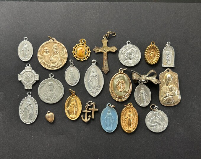 Lot of 20 Vintage Aluminum Religious Items, Miraculous Pendant, Holy ...
