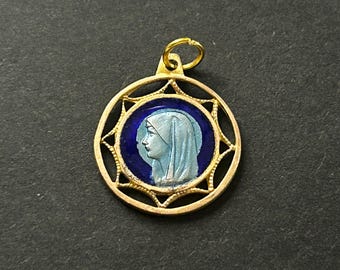 Vintage Dual Blue Enamel Religious Cross Medal of Our Lady of Lourdes ...
