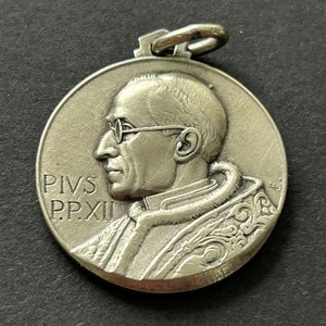 Vintage Large French Brass Pope Pius XII Religious Medal, Raised Image on Front/back, Back Side ...